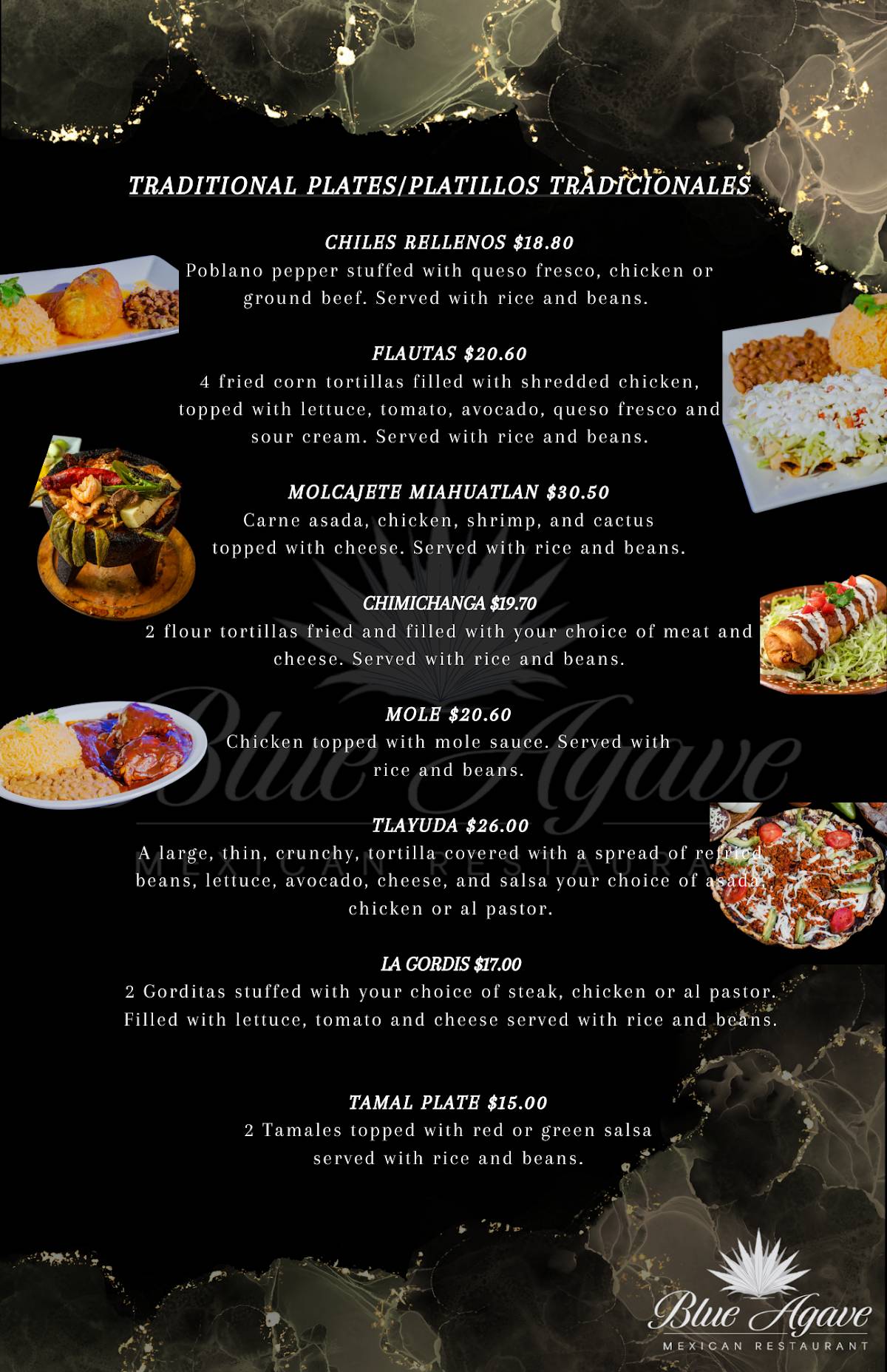 Menu at Blue Agave Mexican Restaurant, Ave Maria