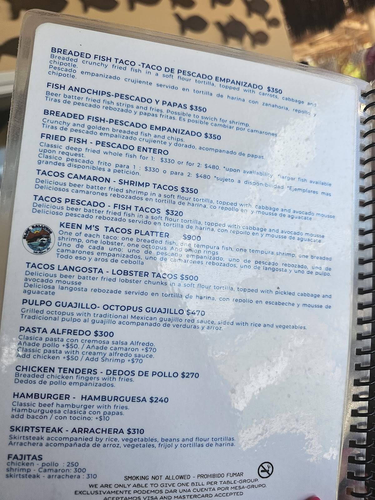 Menu at Blue Ballyhoo Restaurant & Bar, Isla Mujeres, Centro