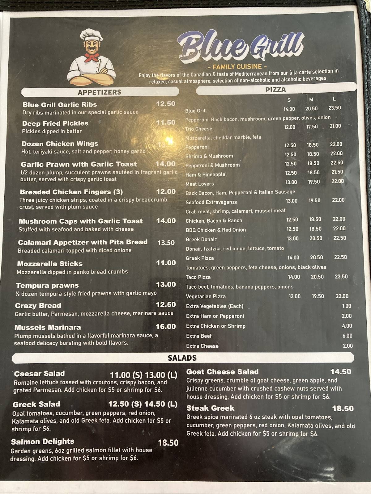 Menu at Blue Grill Olds pizzeria, Olds