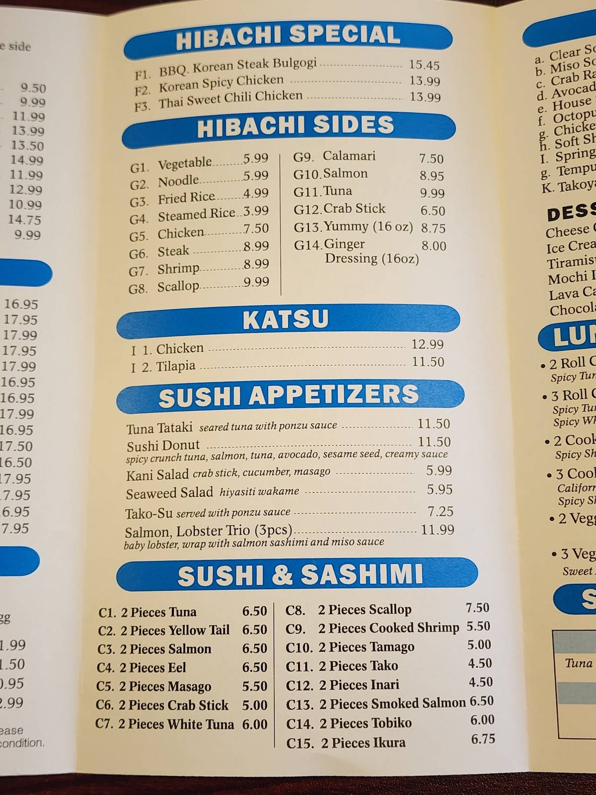 Menu at Blue Nori Hibachi and Sushi Japanese Express restaurant, Carbondale