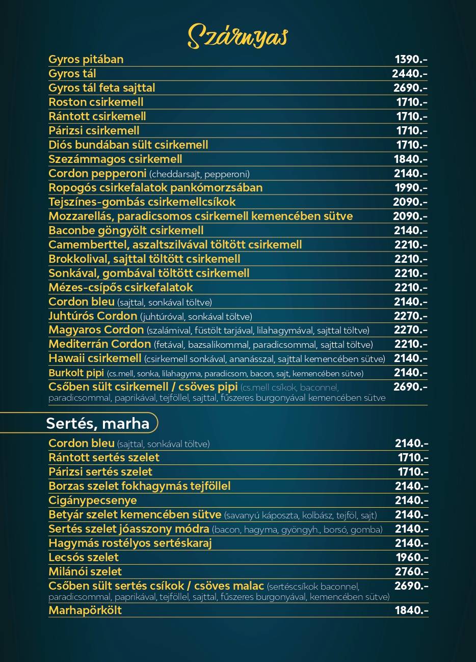 Carta del restaurante Blue Pizza, Pécel