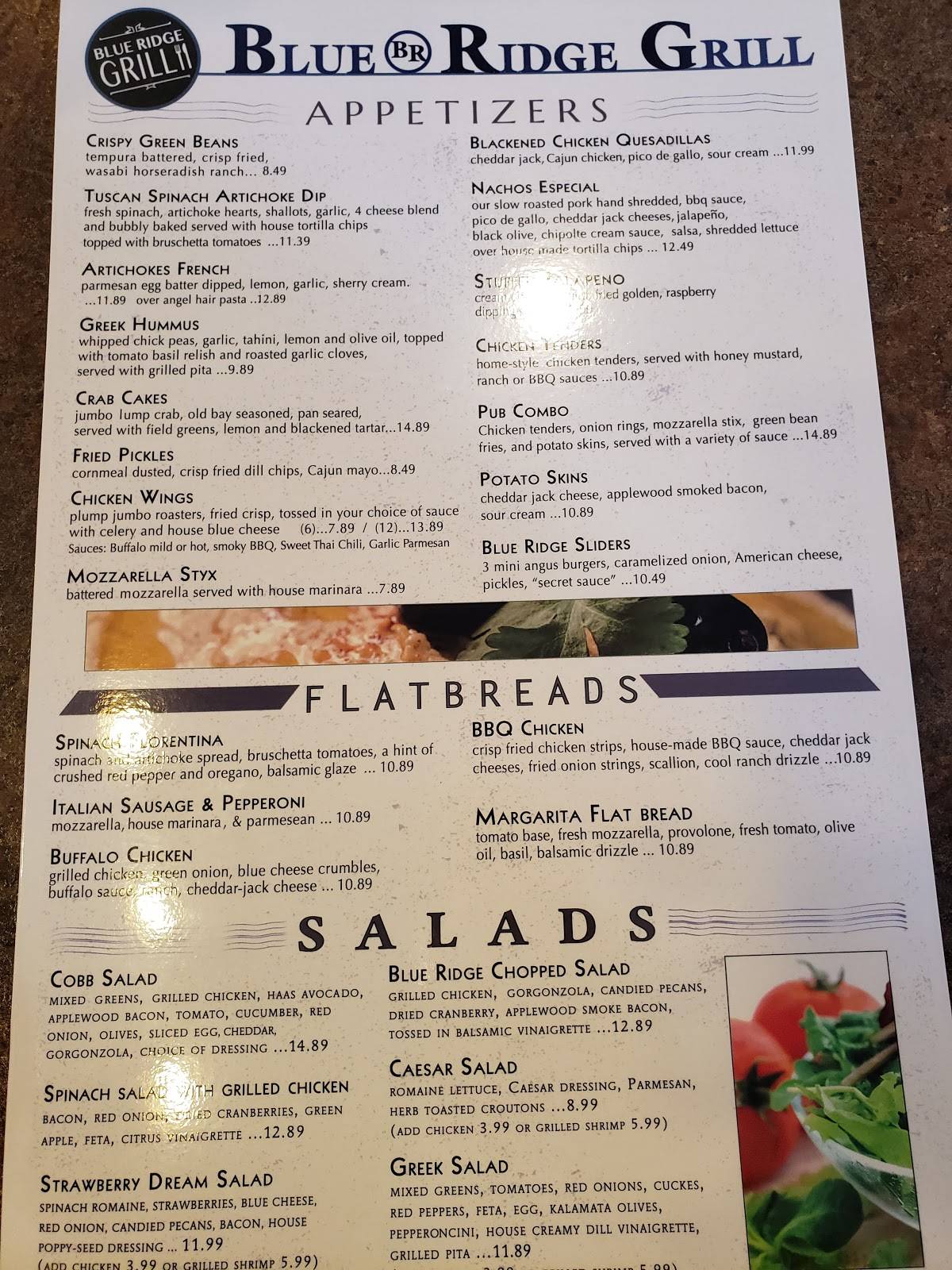 Menu at Blue Ridge Grill restaurant, Rochester, W Ridge Rd