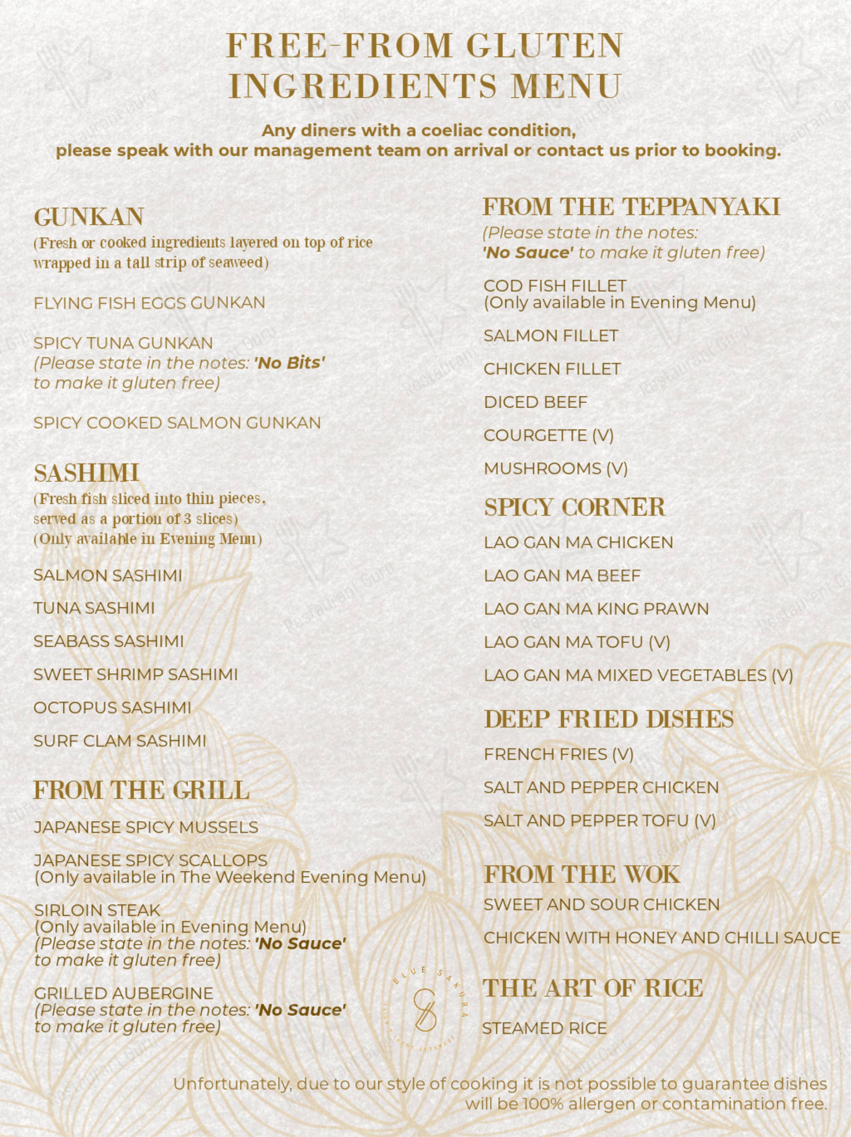 Menu at Blue Sakura Leeds restaurant, Leeds