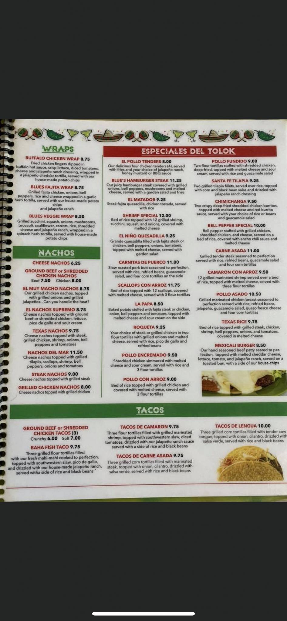 Menu at Blue Tolok Grill & Bar, Anderson