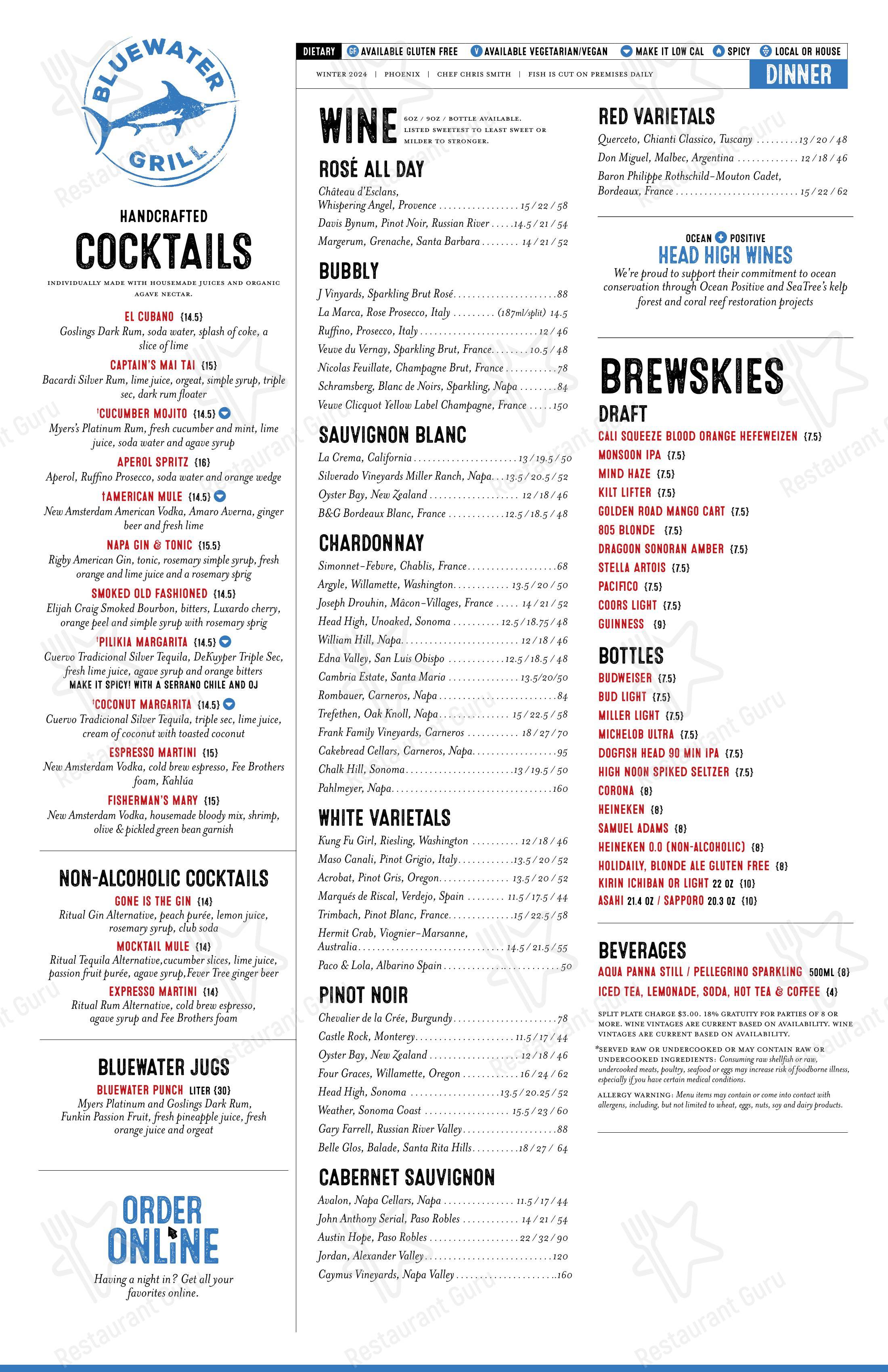 Menu at Bluewater Grill Seafood Restaurant & Sushi Bar, Phoenix, E ...