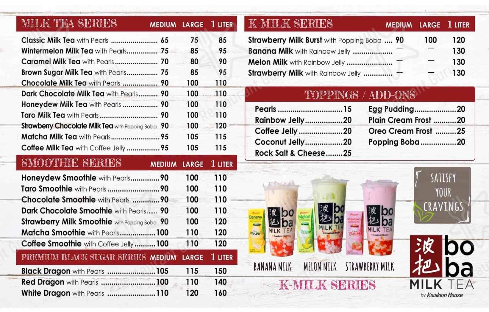 Menu at Boba Milk Tea by Kowloon House, Philippines