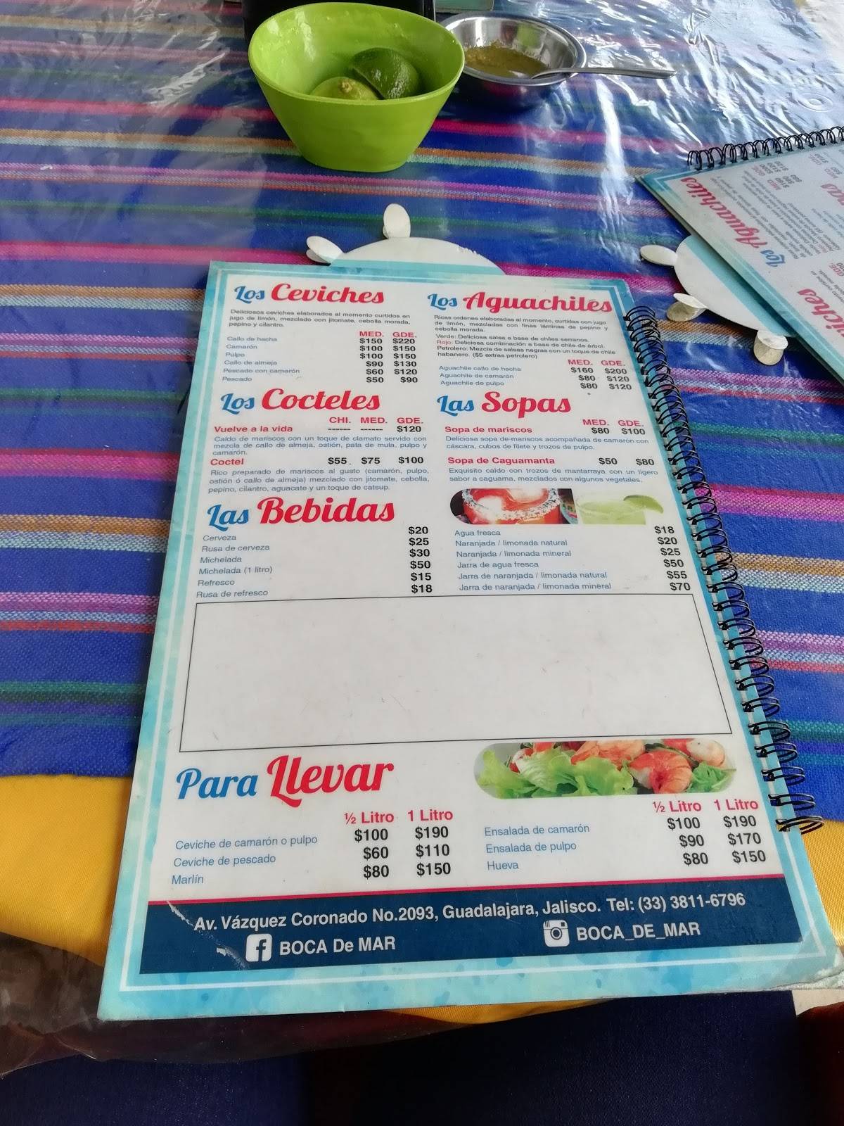 Carta del restaurante Boca del Mar, Guadalajara, C. Francisco Vázquez ...