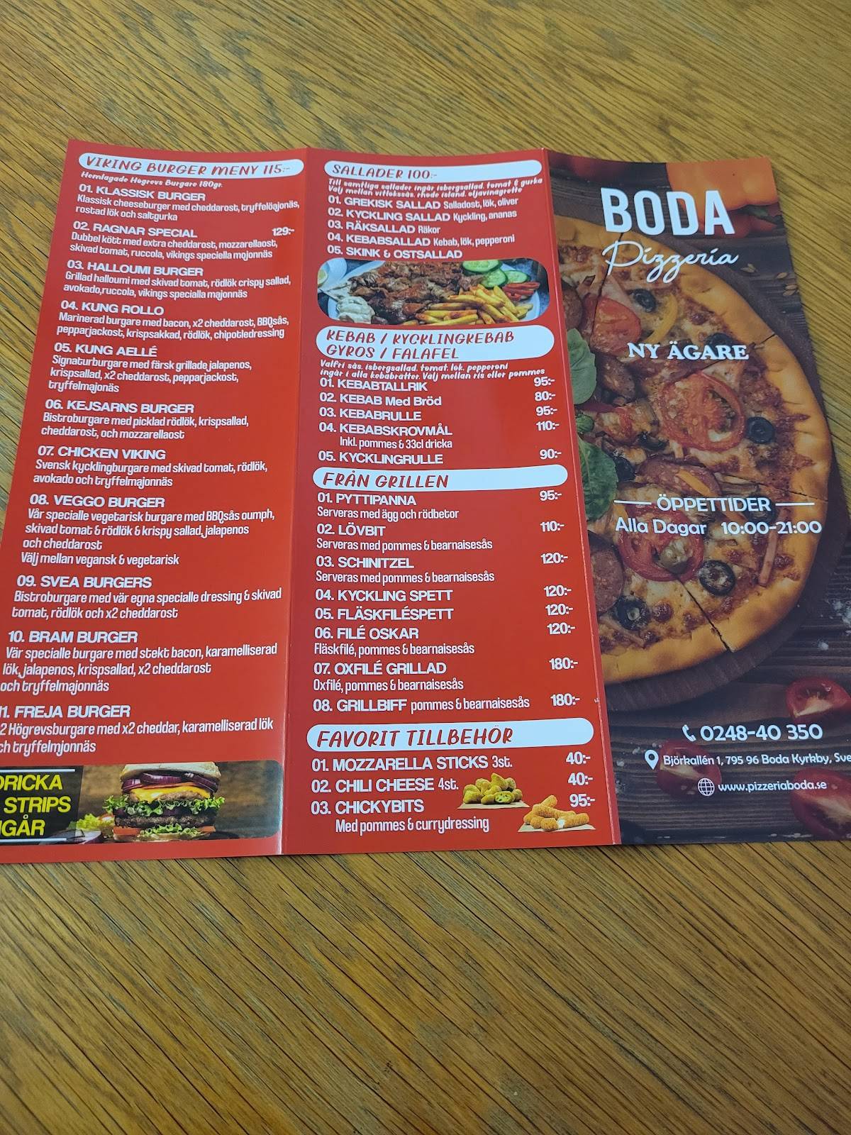Menu at Boda Pizzeria & Grill, Sweden