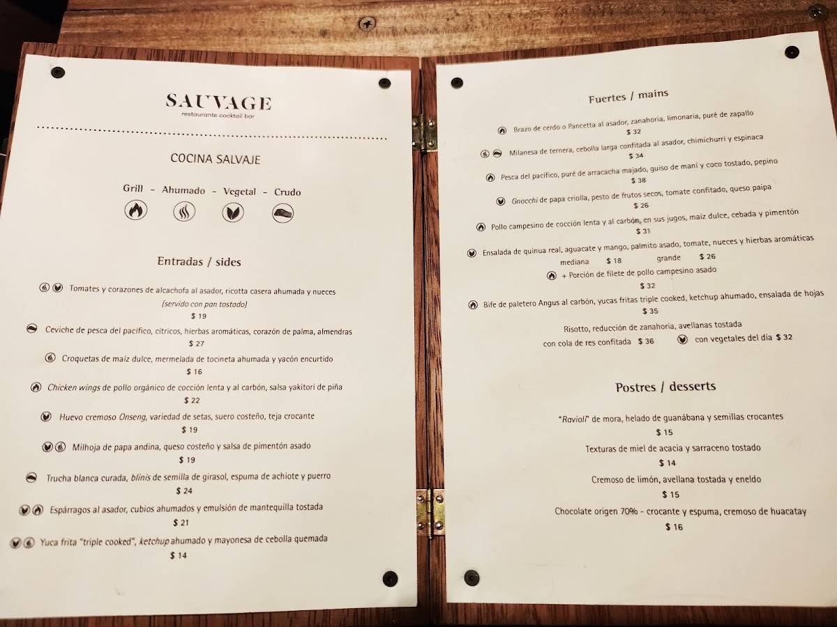 Carta de Sauvage Restaurante, Bogotá