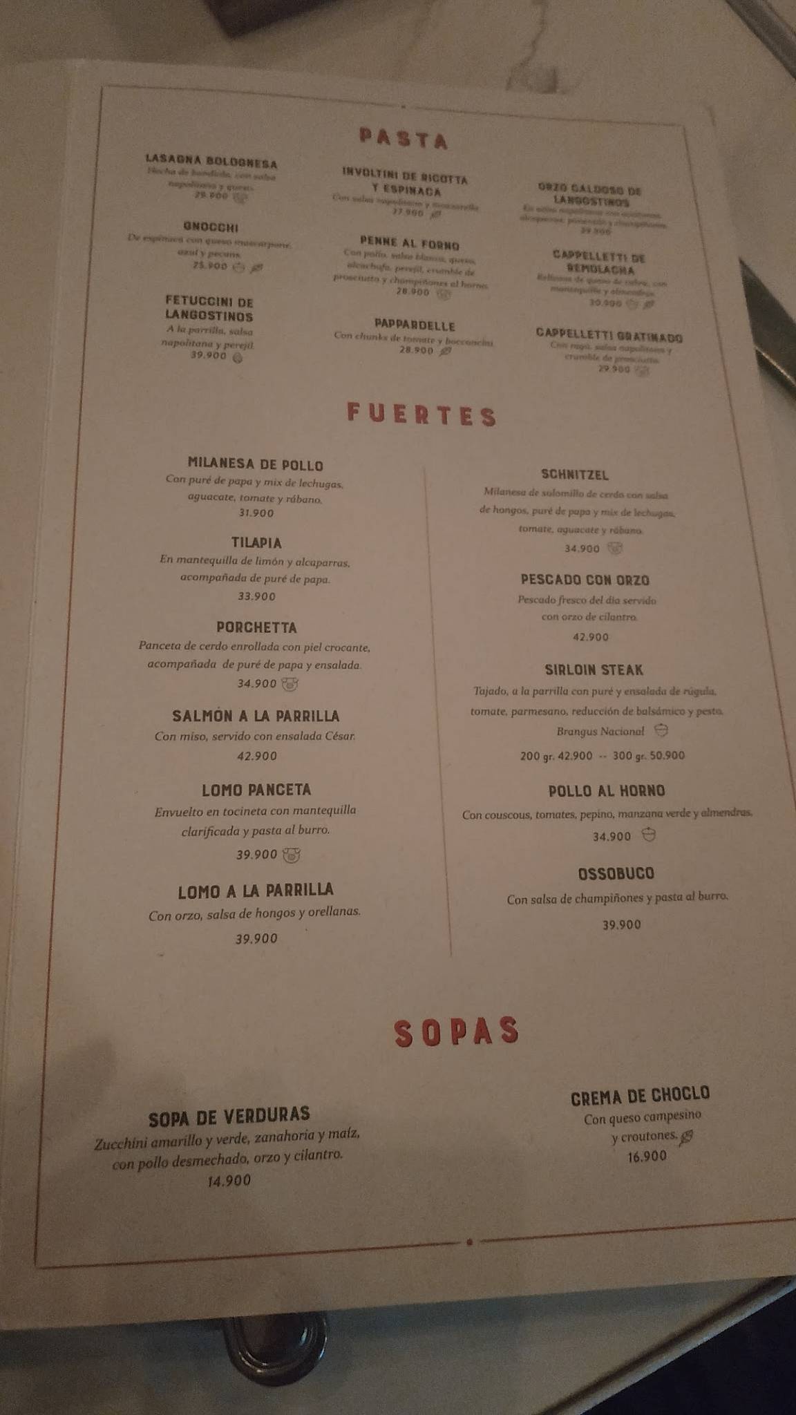 Carta del restaurante Semolina-109, Bogotá, Cl. 109 #17-63