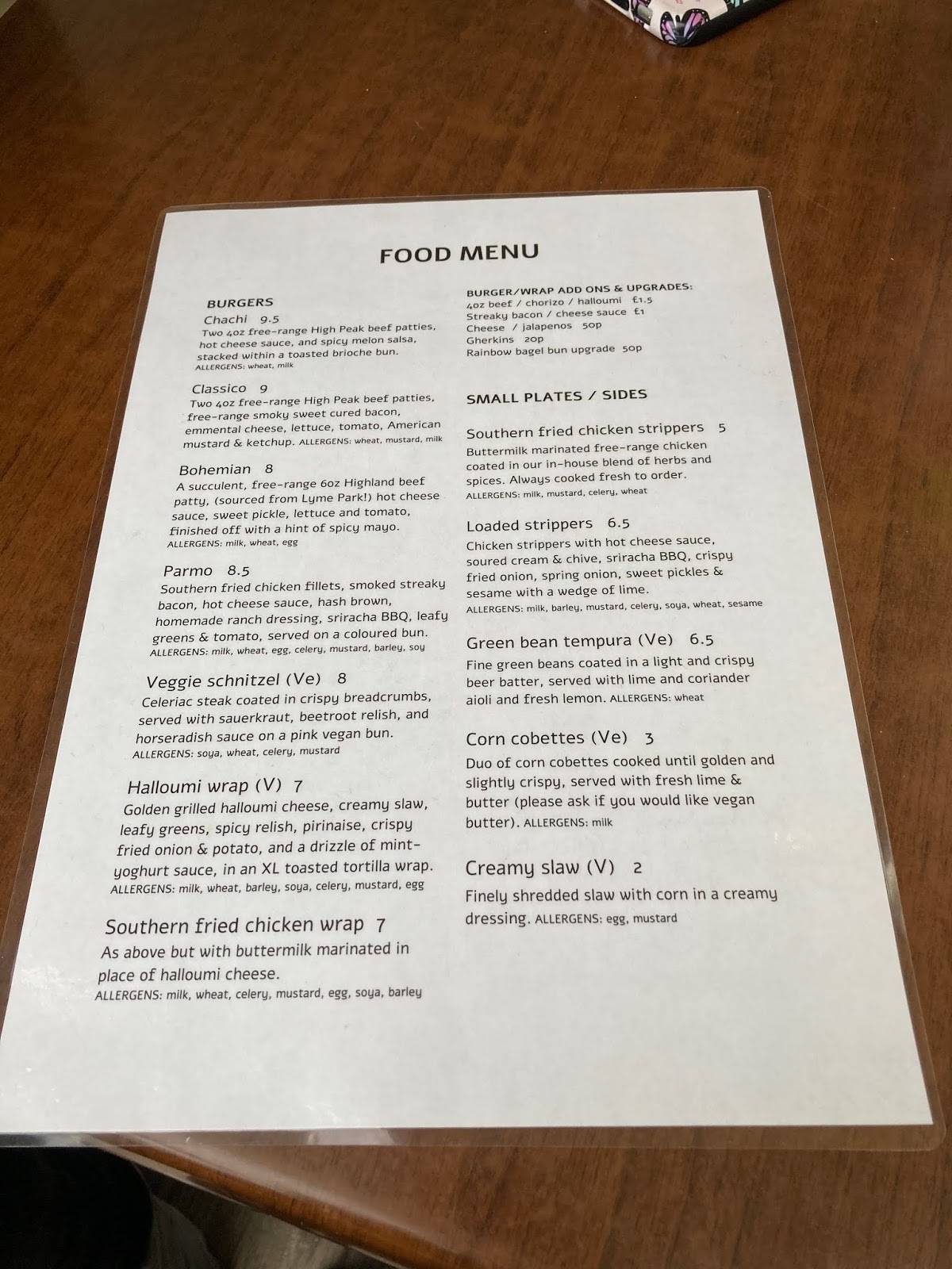 Menu at Bohemian Bus Café restaurant, Birch Vale, Business Centre