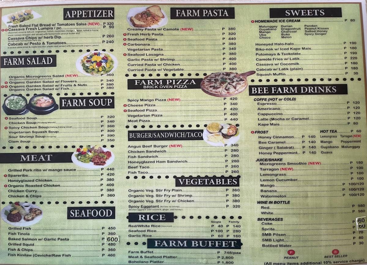 Menu at Bohol Bee Farm restaurant, Dauis