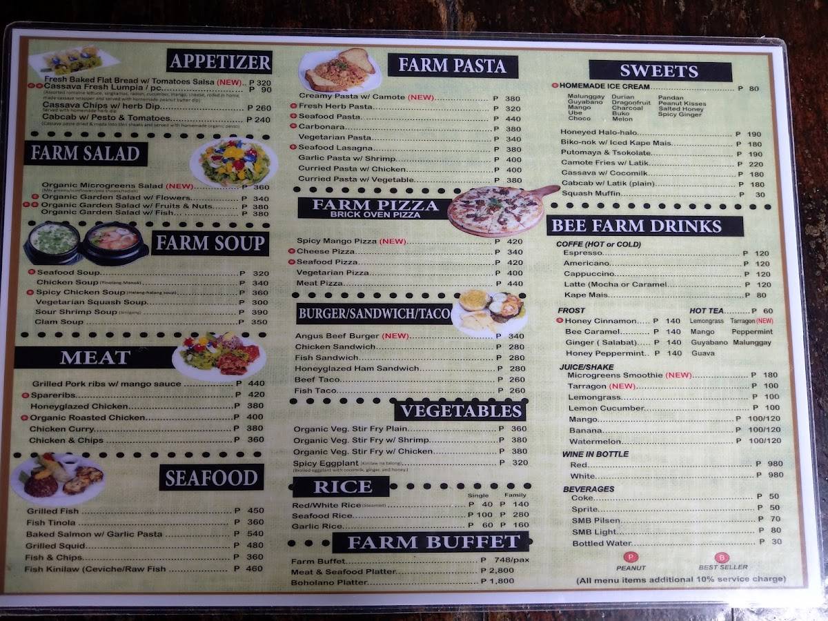 Menu at Bohol Farm restaurant, Dauis