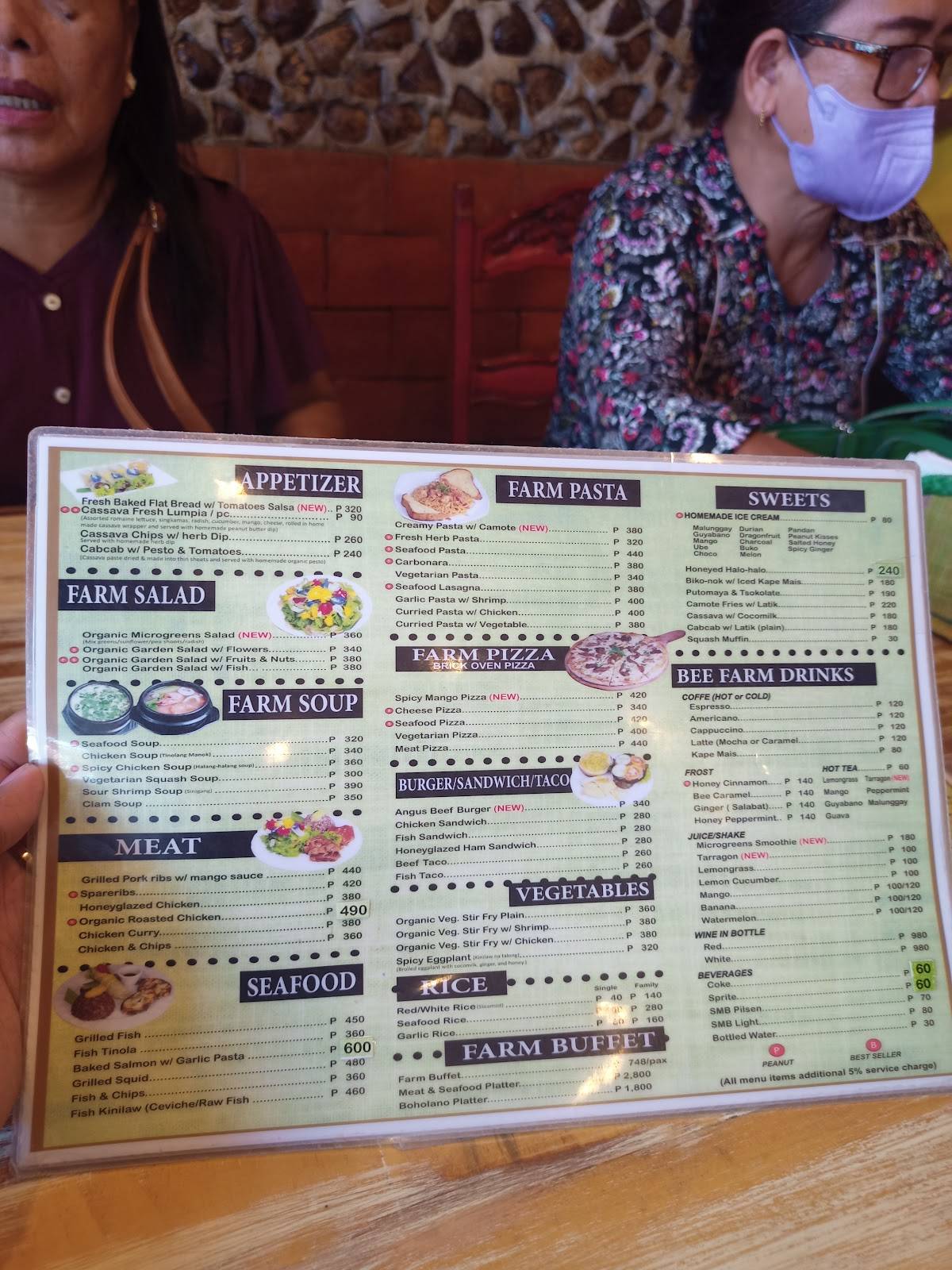 Menu at Bohol Bee Farm restaurant, Dauis