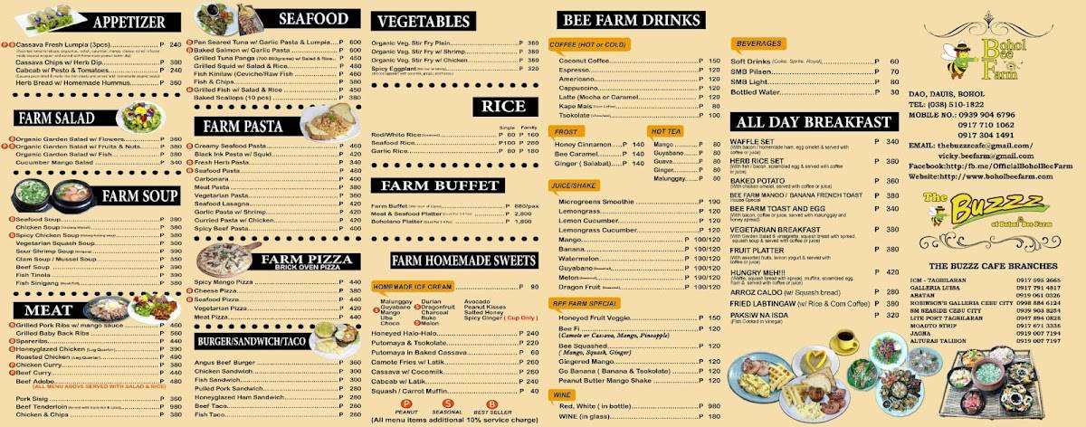 Menu at Bohol Bee Farm restaurant, Dauis, Tinago - Dao Beach Road