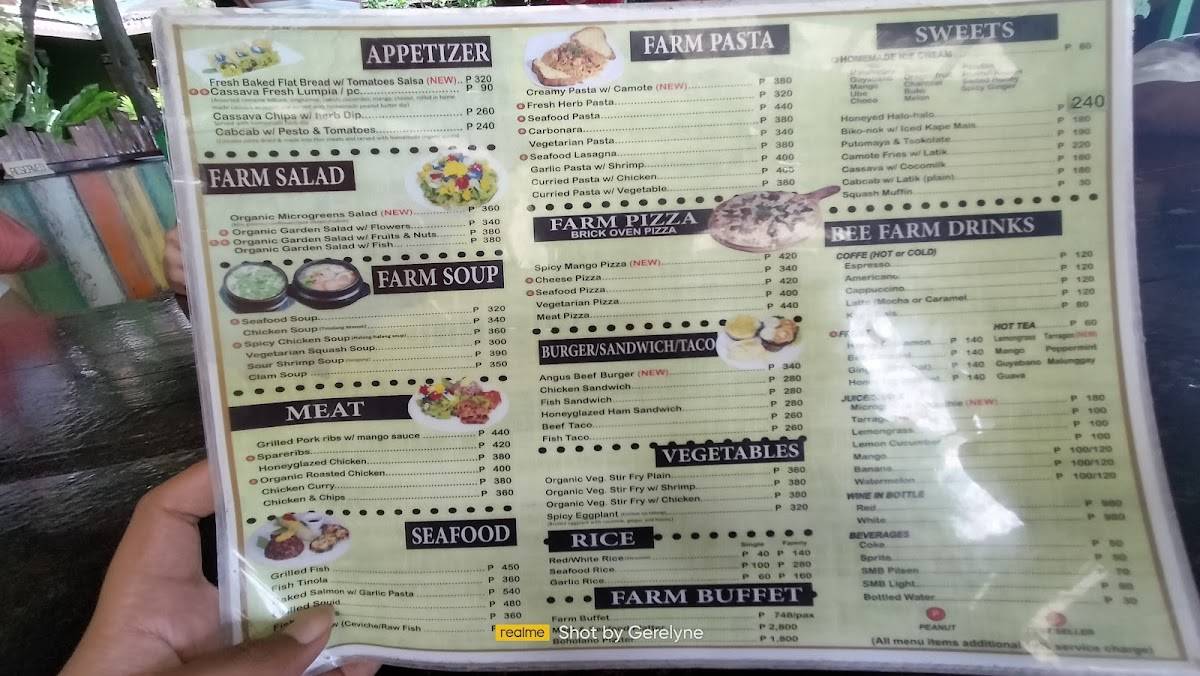 Menu at Bohol Farm restaurant, Dauis