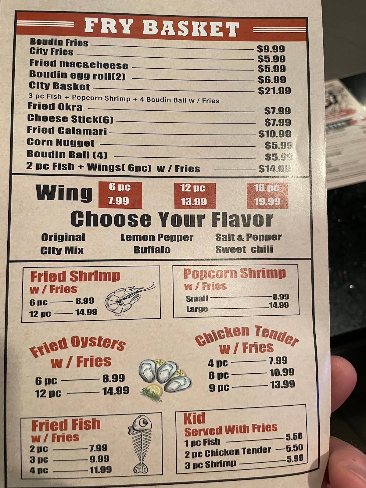 Menu at Boil City restaurant, Beaumont