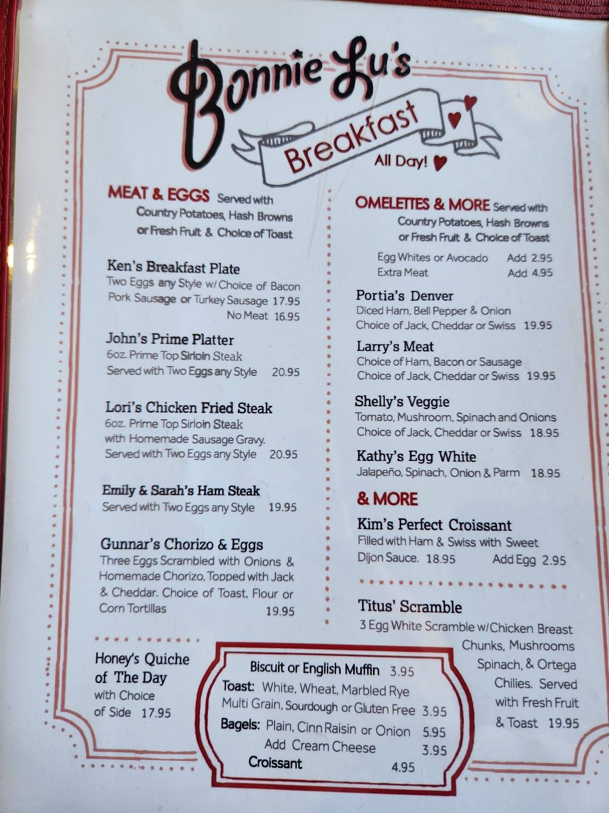 Menu at Bonnie Lu's cafe, Ojai