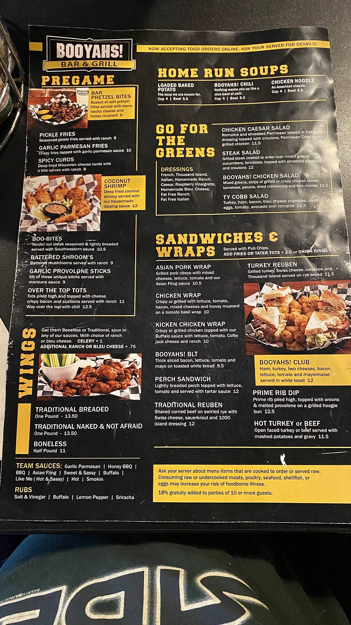 Menu at Booyahs Bar and Grill, Norton Shores