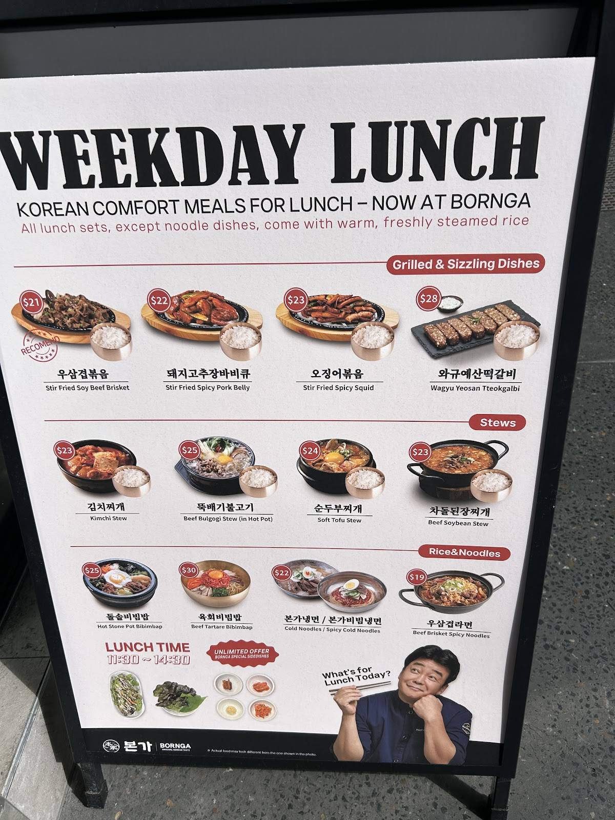 Menu at Bornga Korean BBQ Restaurant, Brisbane City