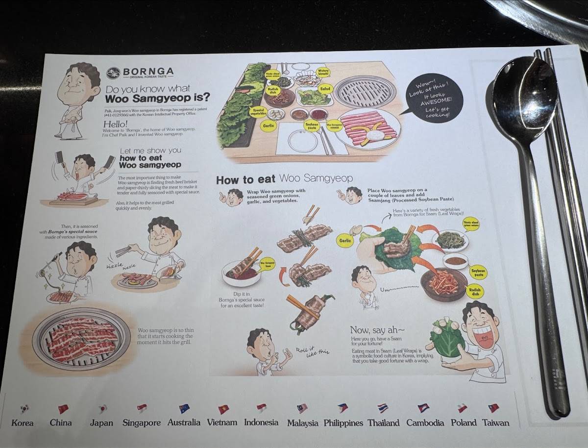 Menu at Bornga Korean BBQ Restaurant, Brisbane City