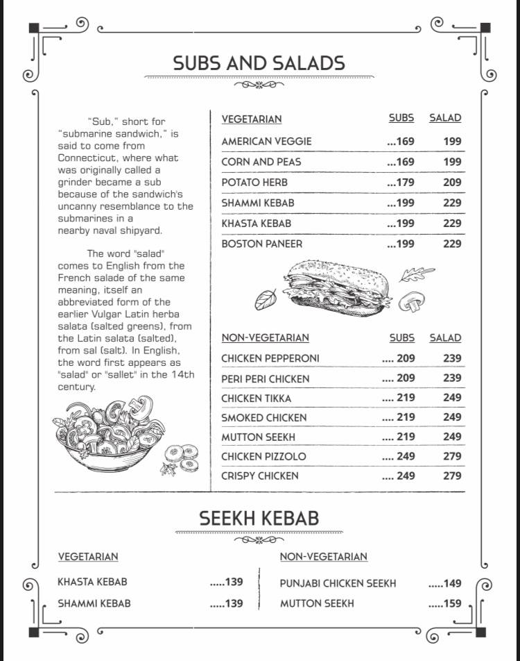 Menu at Boston Central, Jalandhar