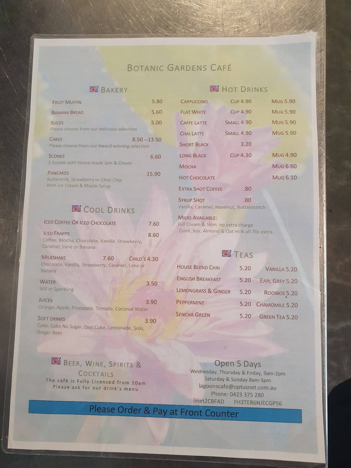 Menu at Botanic Gardens Cafe, West Mackay