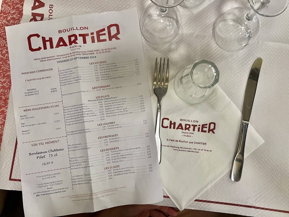 Menu au Bouillon Chartier Grands Boulevards restaurant, Paris, 7 Rue du ...