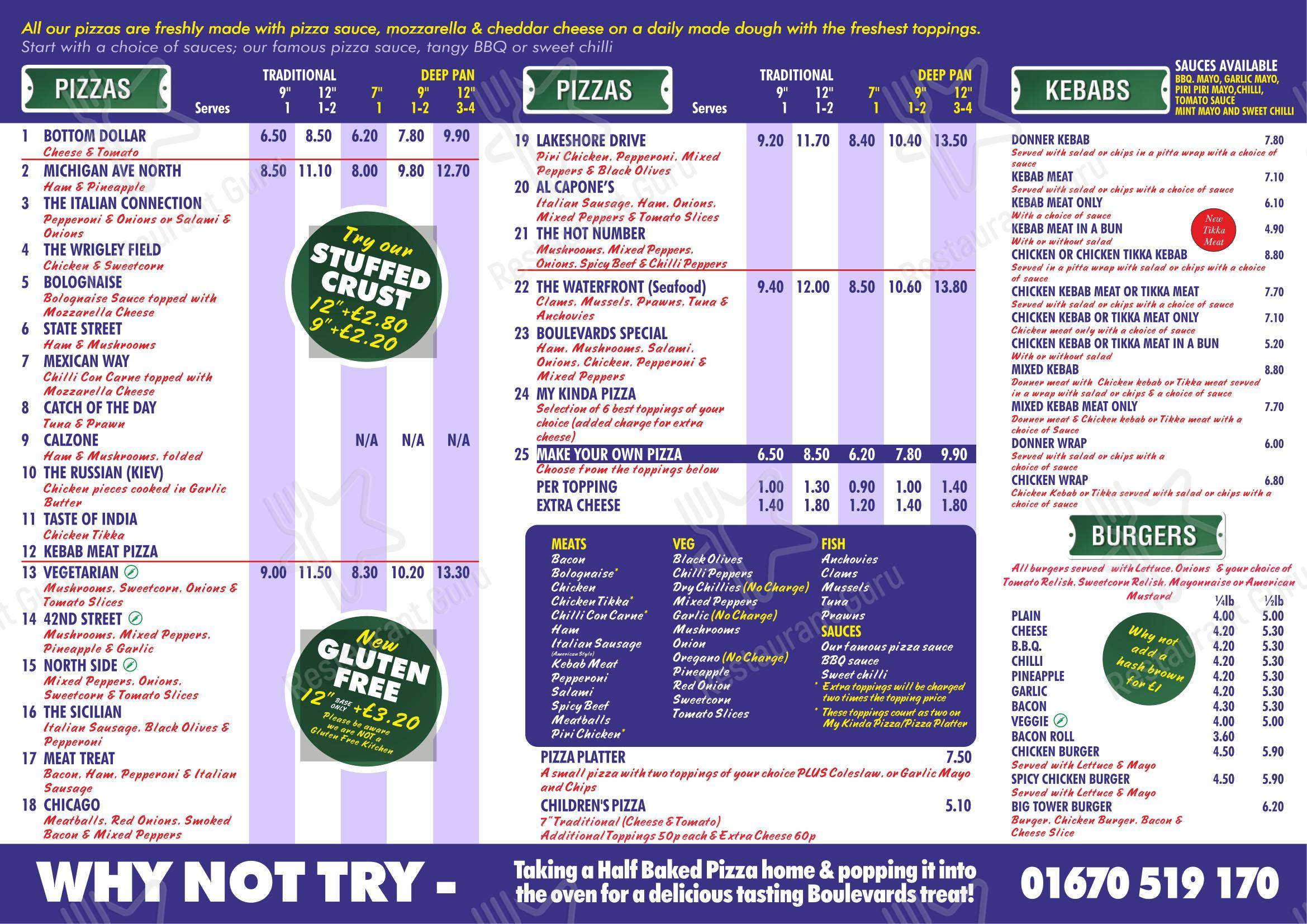 Menu at Boulevards Pizza fast food, Morpeth