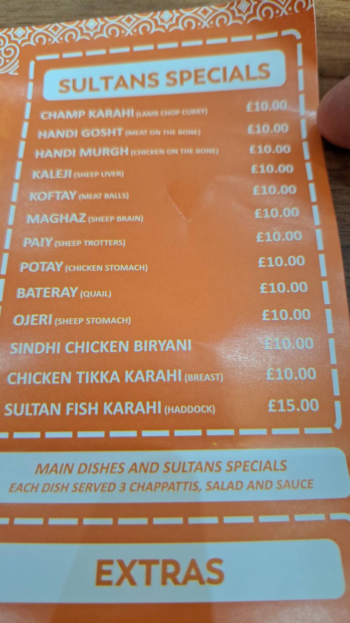 Menu at Sultans Restaurant, Bradford