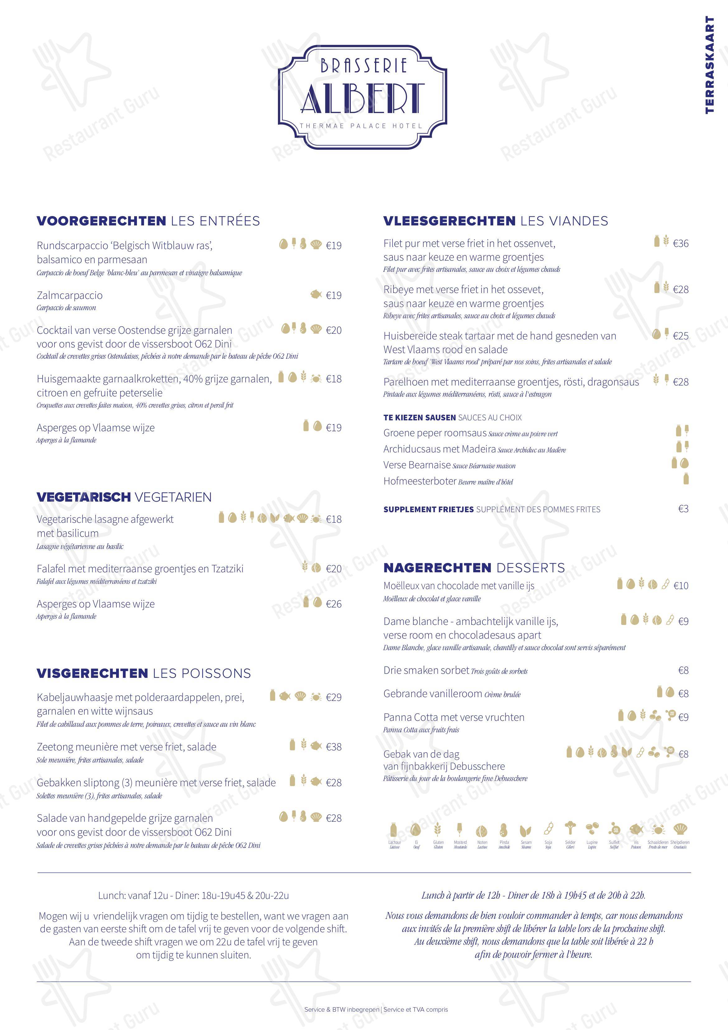 Menu at Brasserie ALBERT, Ostend