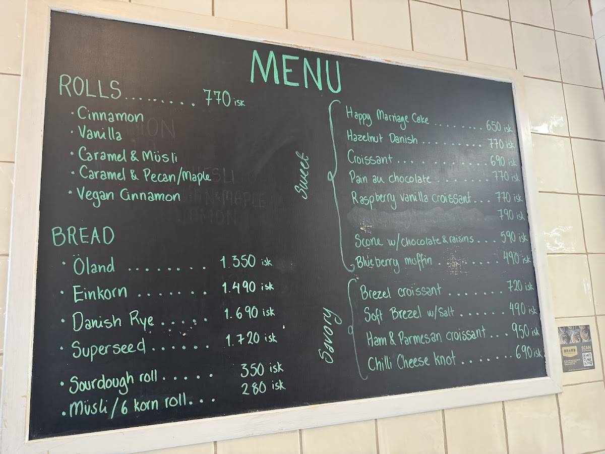 Menu at Brauð & Co coffee house, Reykjavík, Frakkastígur 16