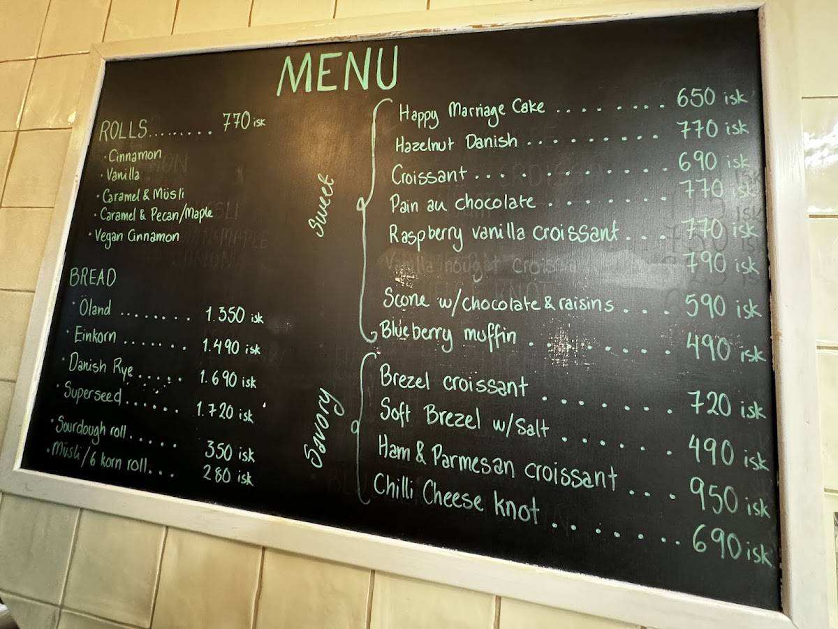 Menu at Brauð & Co coffee house, Reykjavík, Frakkastígur 16