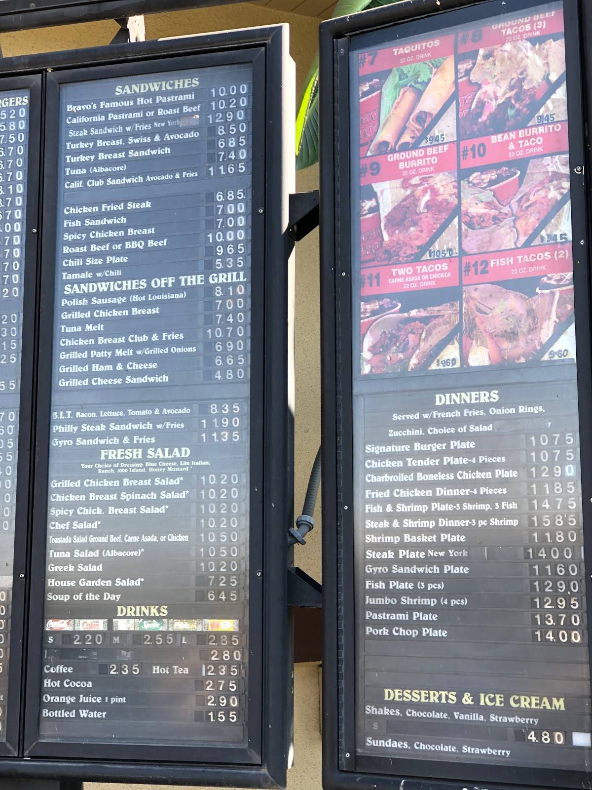 Menu at Bravo Burgers restaurant, Chino Hills