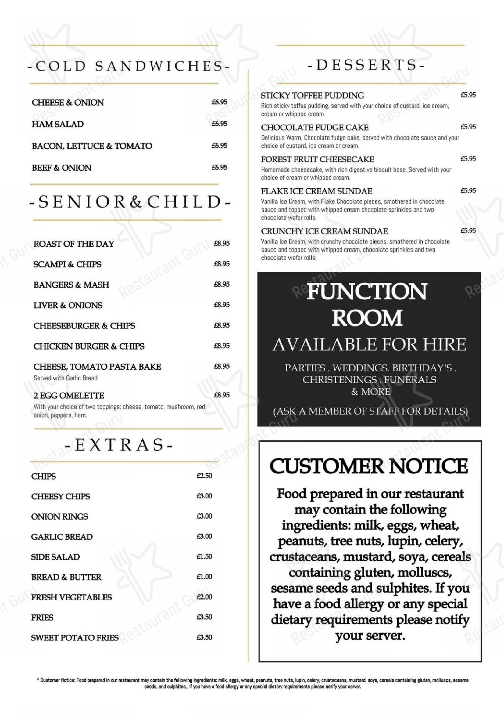 Menu at Brewers Arms pub & bar, Carlton