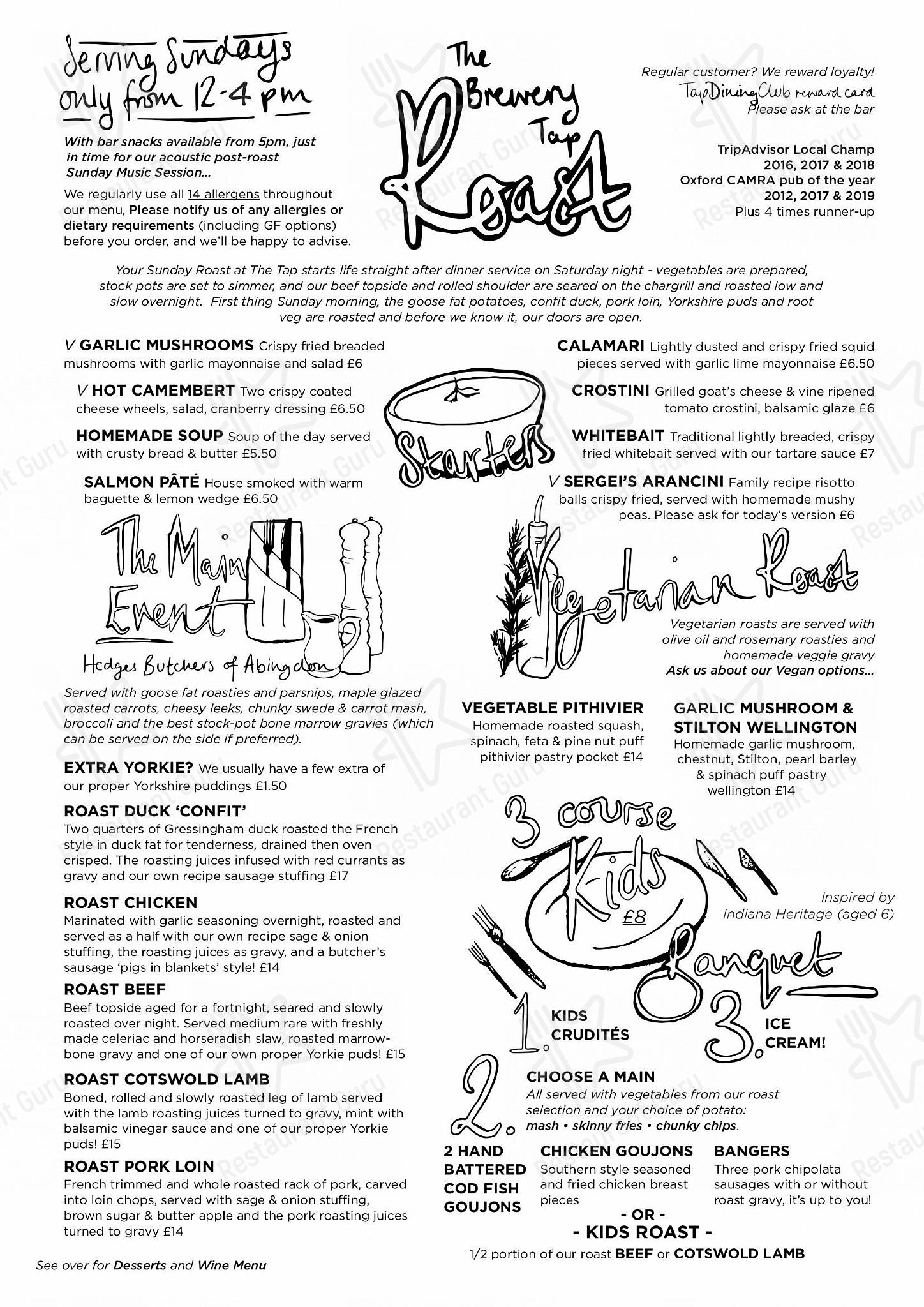 Menu at The Brewery Tap pub & bar, Abingdon