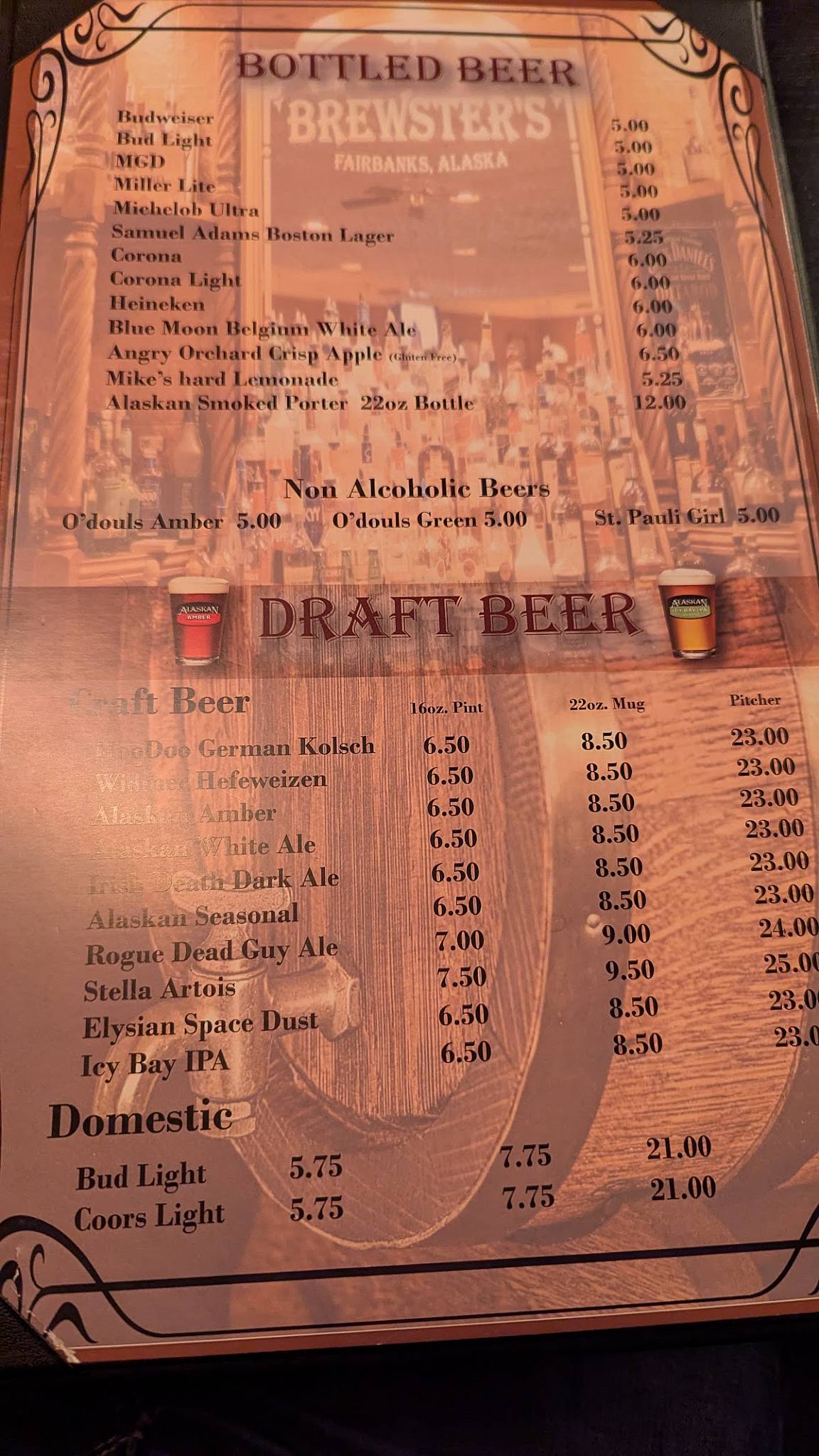 Menu at Brewsters Restaurant, Fairbanks, Airport Way