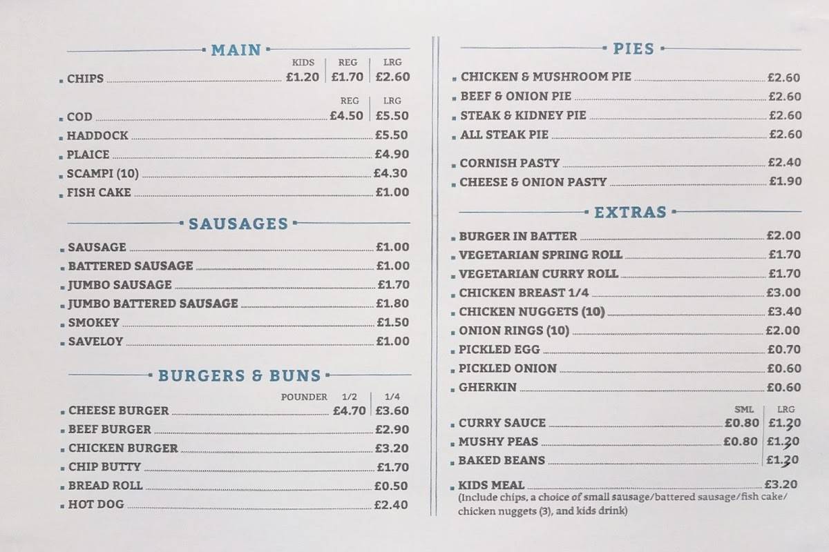 Menu at Brickhill Fish & Chips restaurant, Bedford
