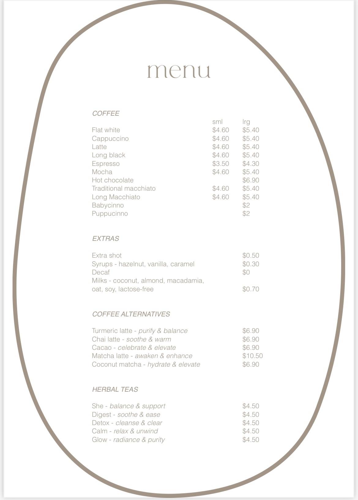 Menu at Bridges wellness cafe, Mount Lawley