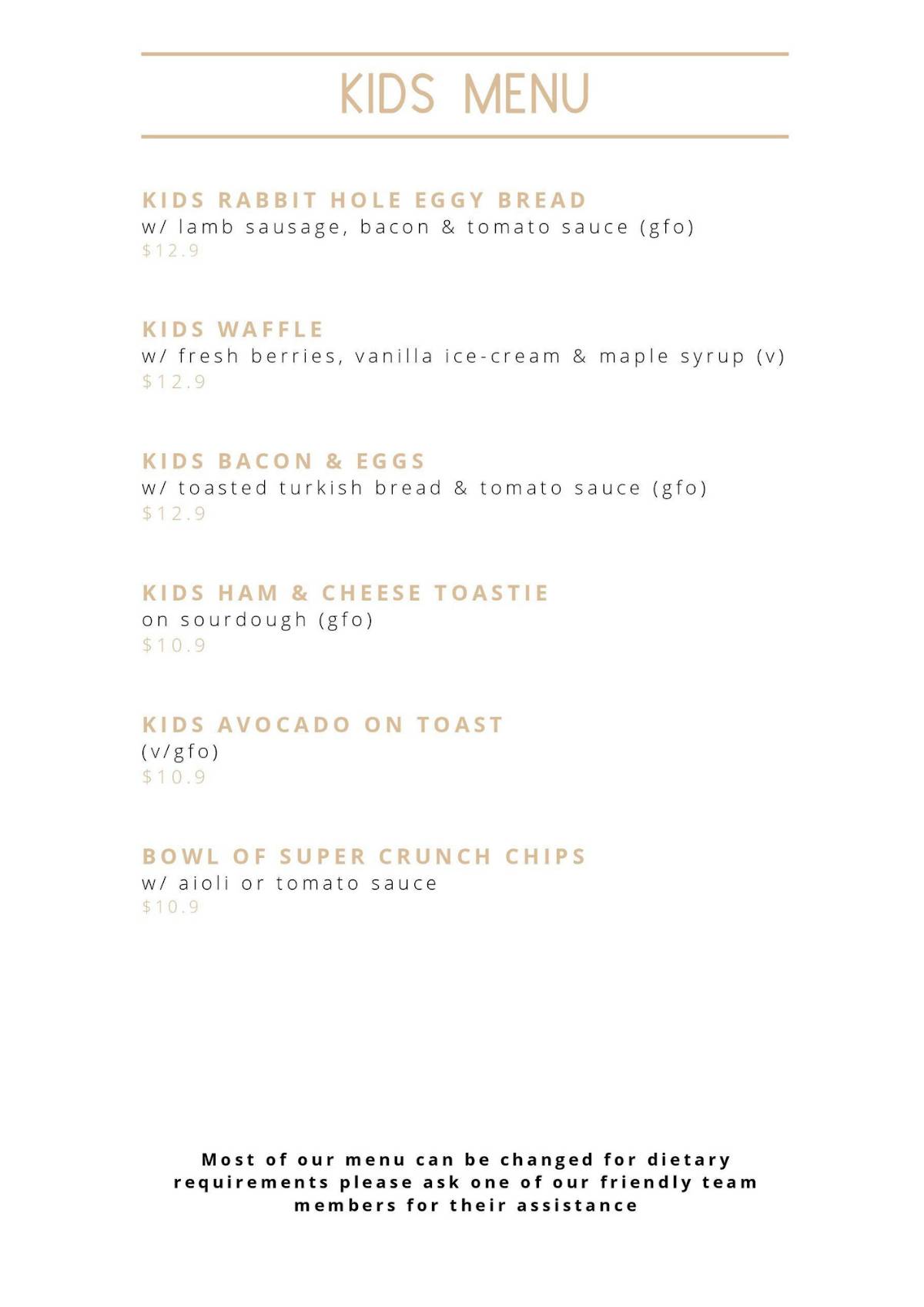 Menu at Rabbit & Co Cafe, Brisbane City