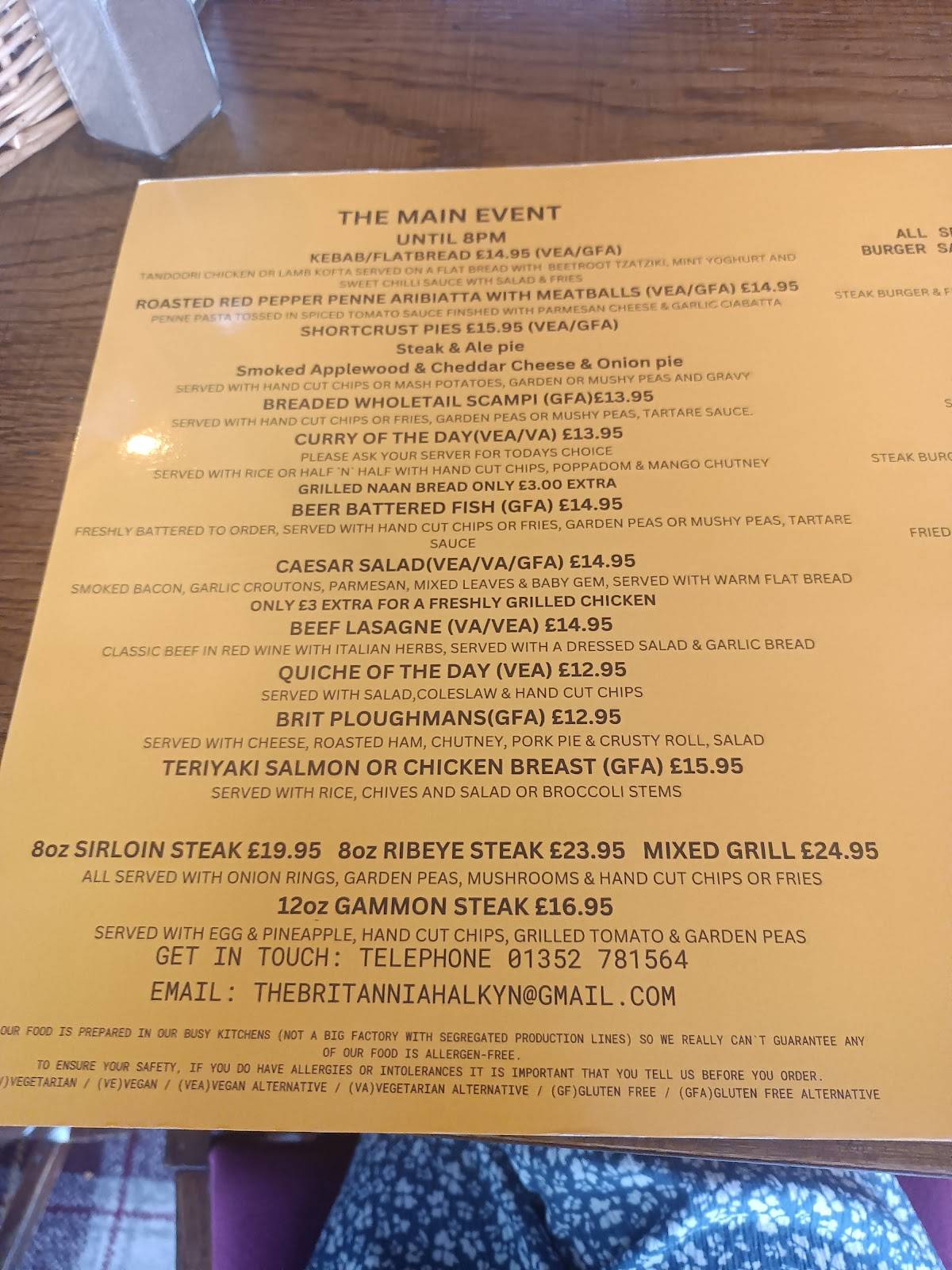 Menu at Britannia Inn Halkyn pub & bar, Halkyn