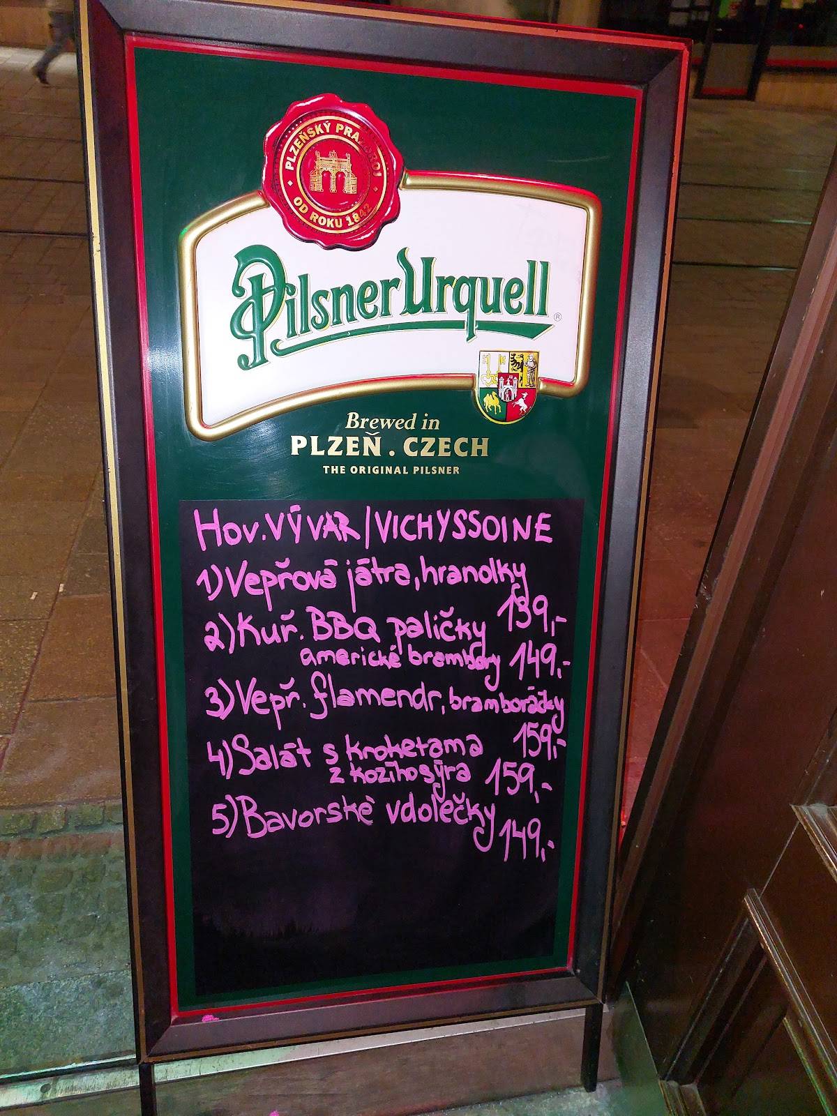 Menu at RESTAURANT&PUB PADOWETZ Pilsner Urquell, Brno