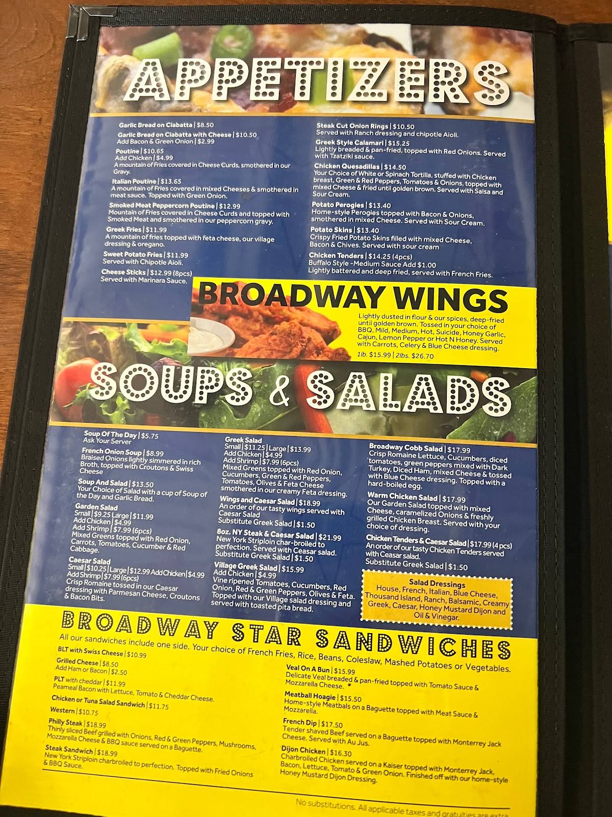 Menu at Broadway Diner restaurant, Hamilton