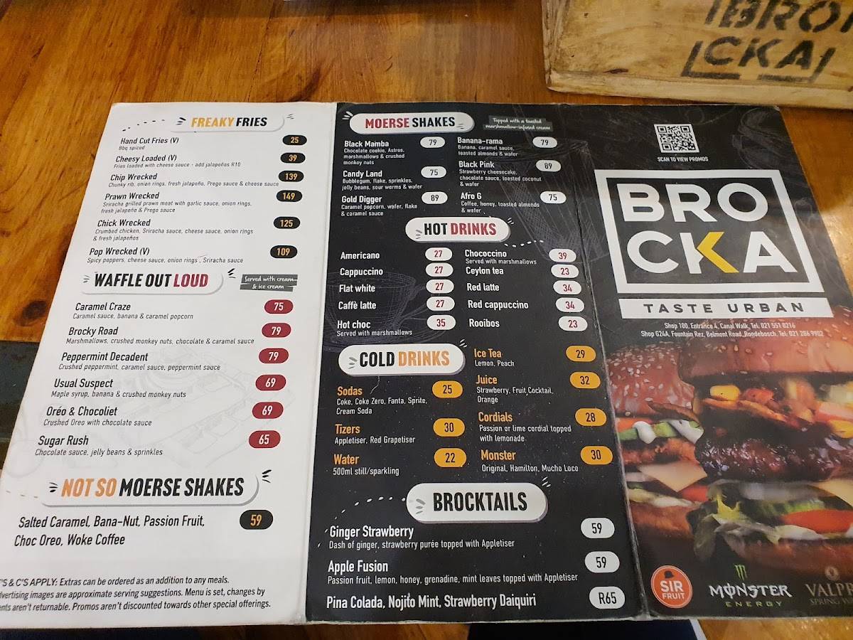 Menu at Brocka restaurant, Cape Town, 100 Century Blvd