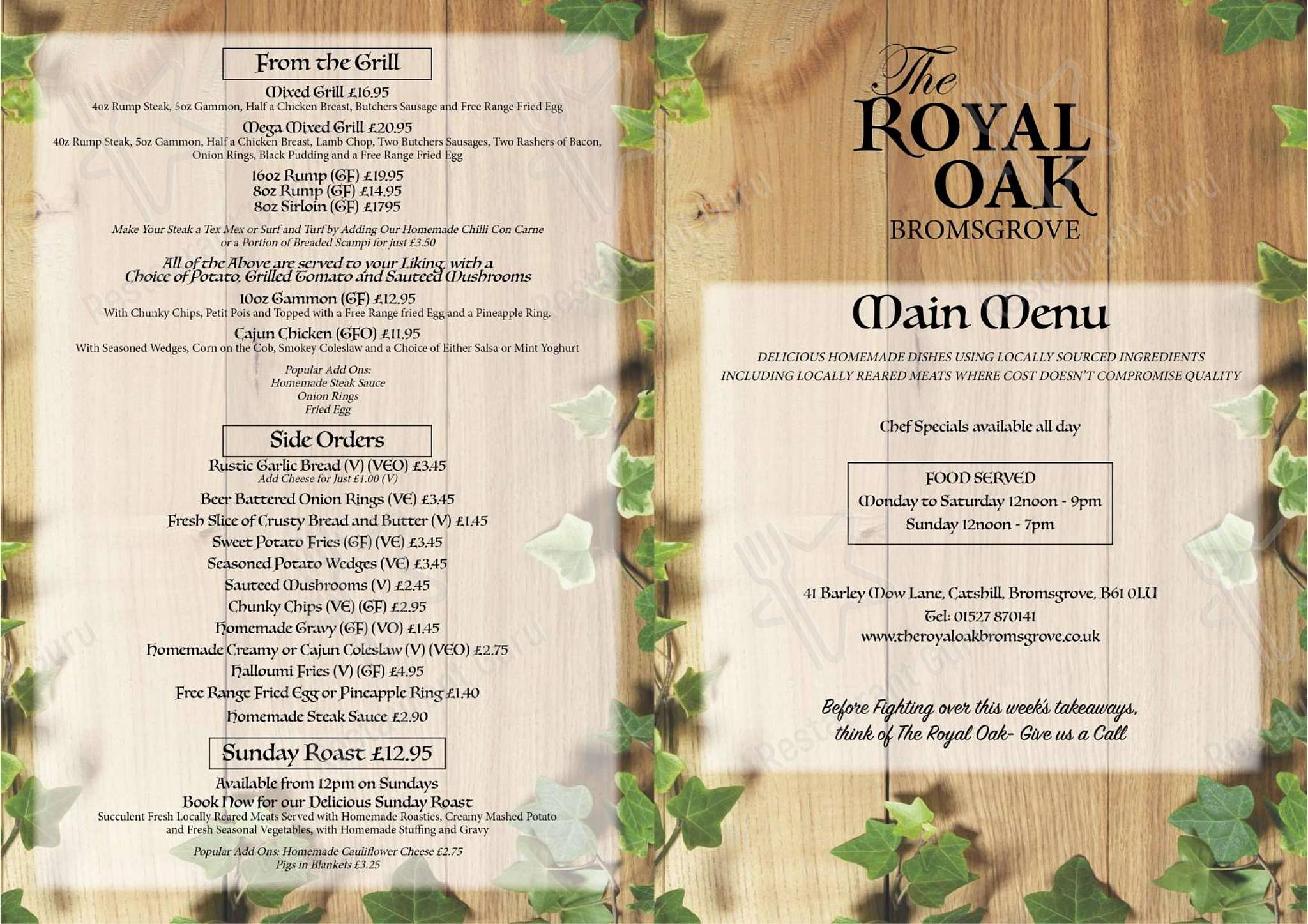 Menu at The Royal Oak pub & bar, Bromsgrove