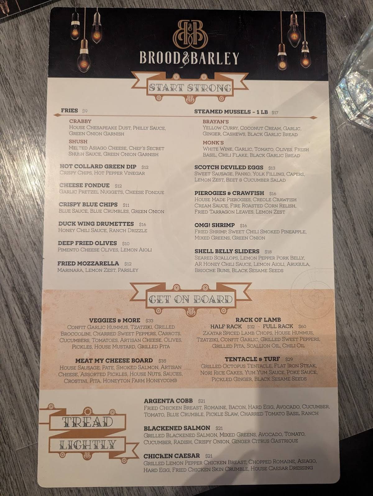 Menu at Brood and Barley, North Little Rock