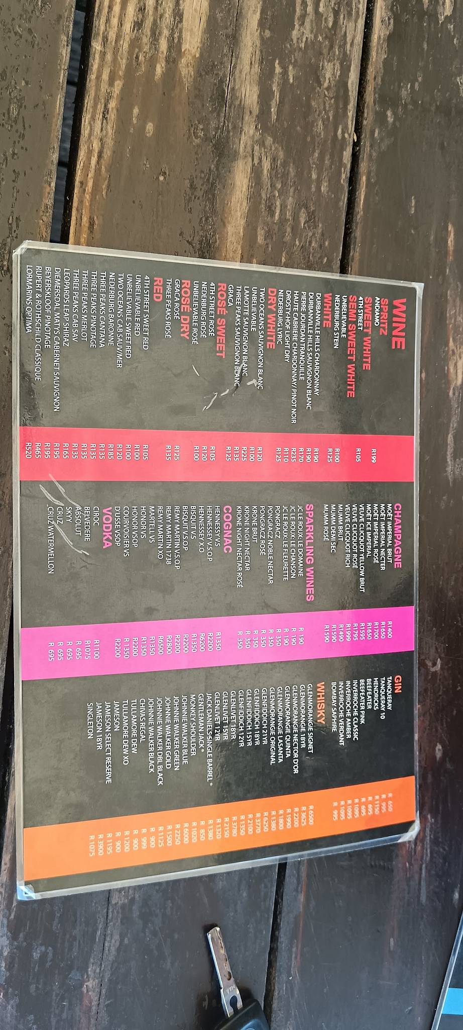 Menu at Buccaneers restaurant, East London