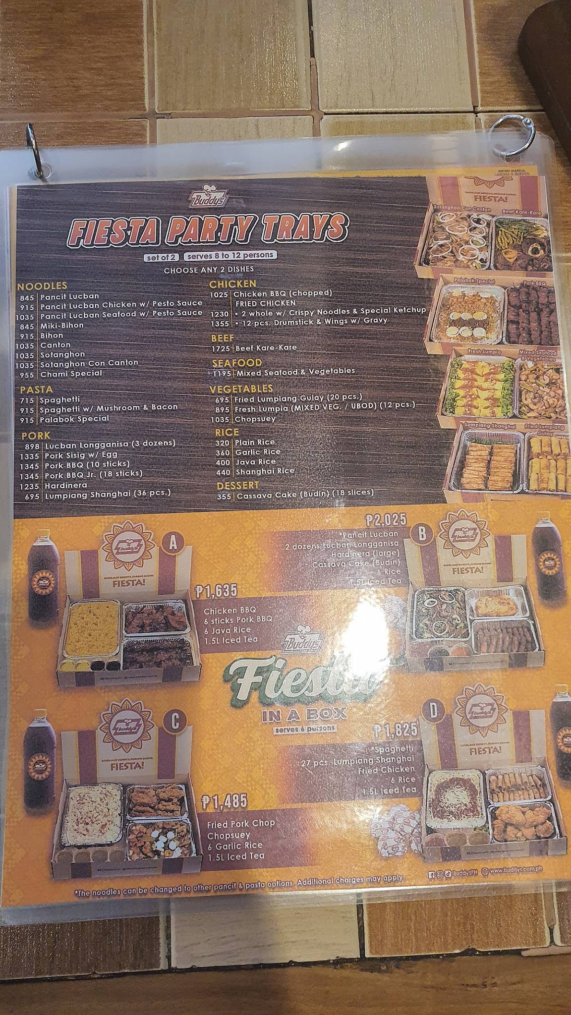 Menu at Buddy's restaurant, Makati, The Link