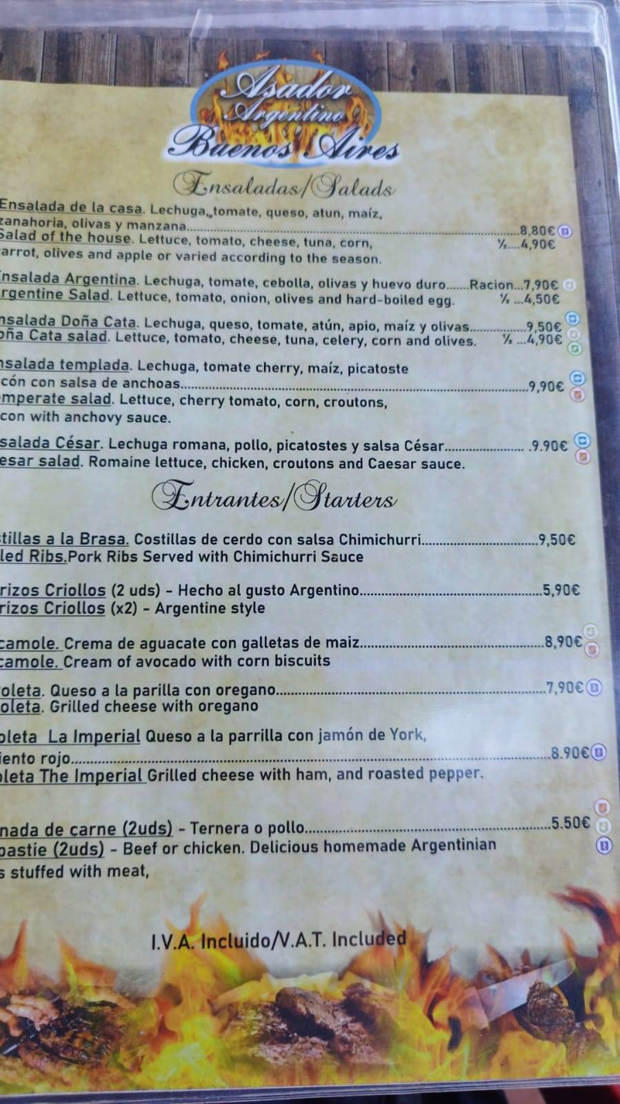 Carta del restaurante Buenos Aires Asador Argentino - Steak House, San ...