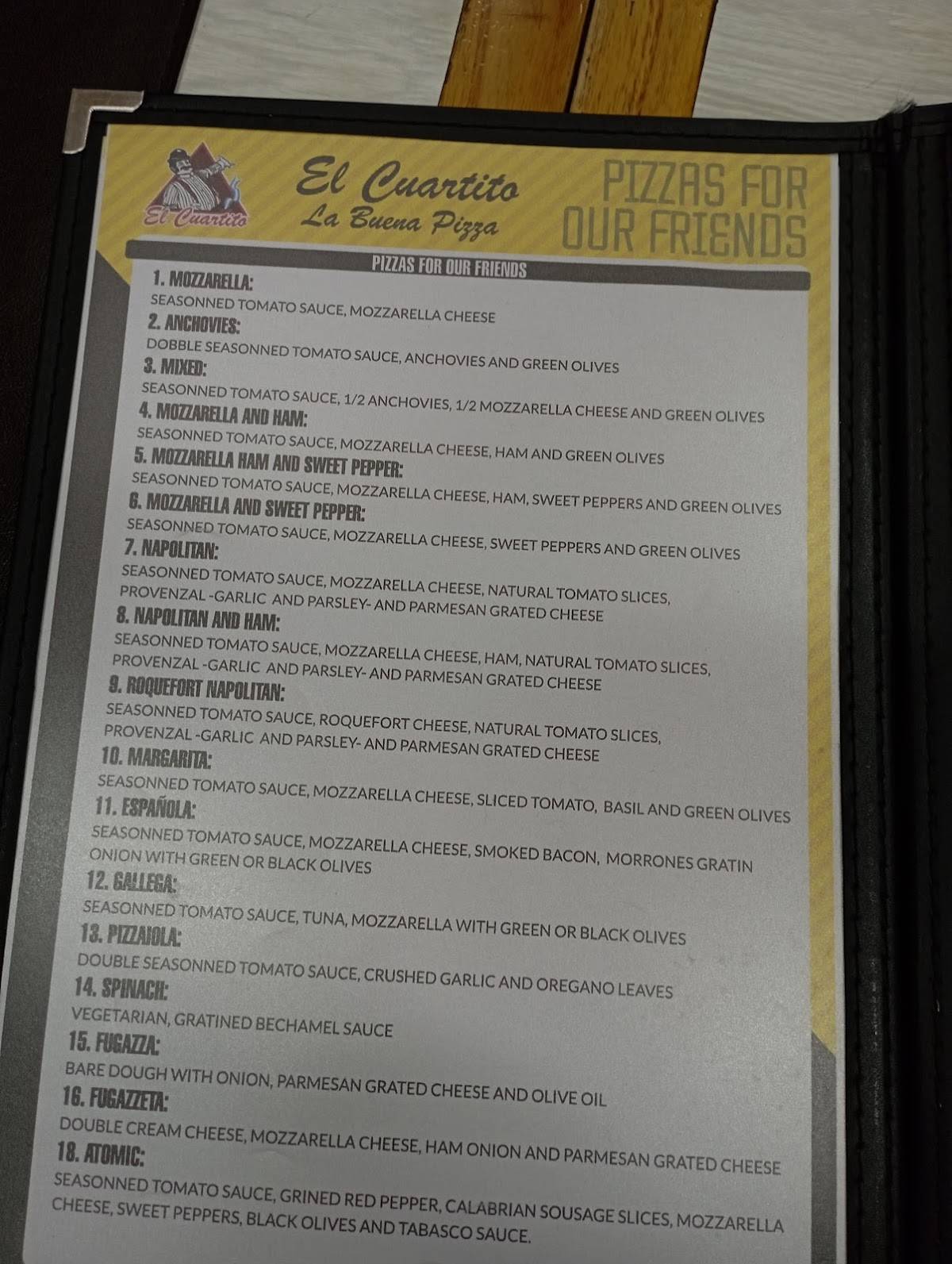 Carta de pizzería El Cuartito, Buenos Aires, Talcahuano 937